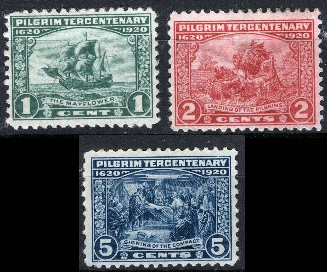 US Sc 548-550 Grn Carmine Blue 1¢-5¢ 1920 p.11 Unwmk OG Hinged Unused ...