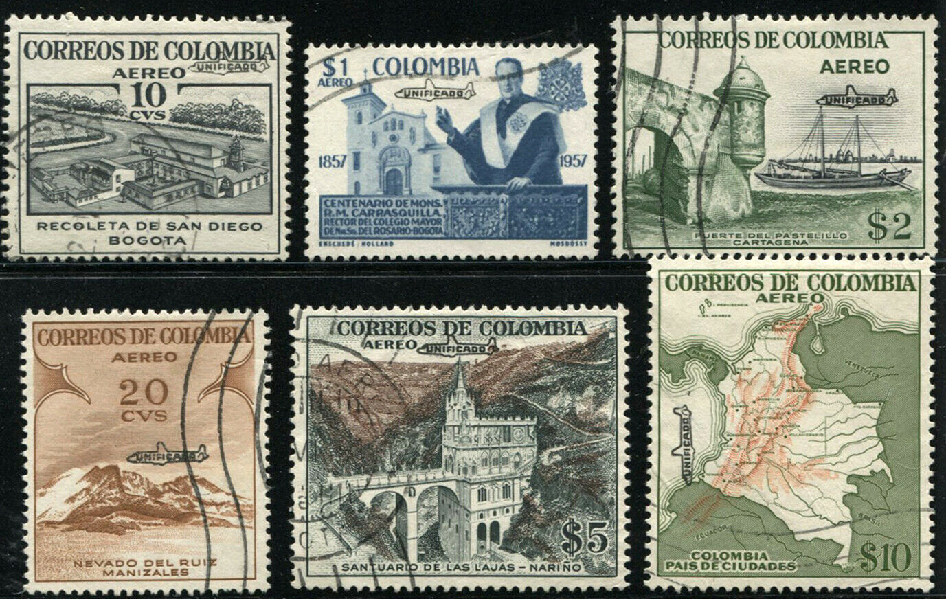 COLOMBIA Unified UNIFICADO Airmail Postage Stamp Collection Latin ...