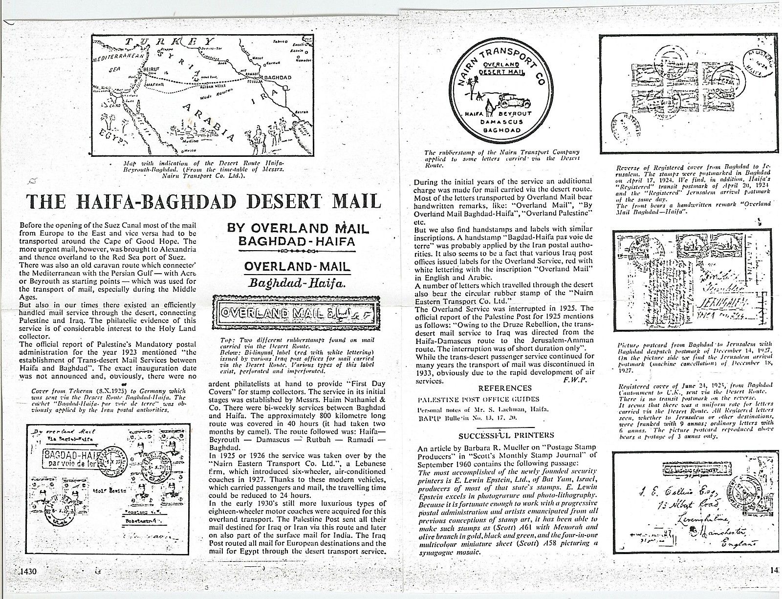 57946 - Iraq - Postal History: Cover to England - 1929 Overland Mail ...