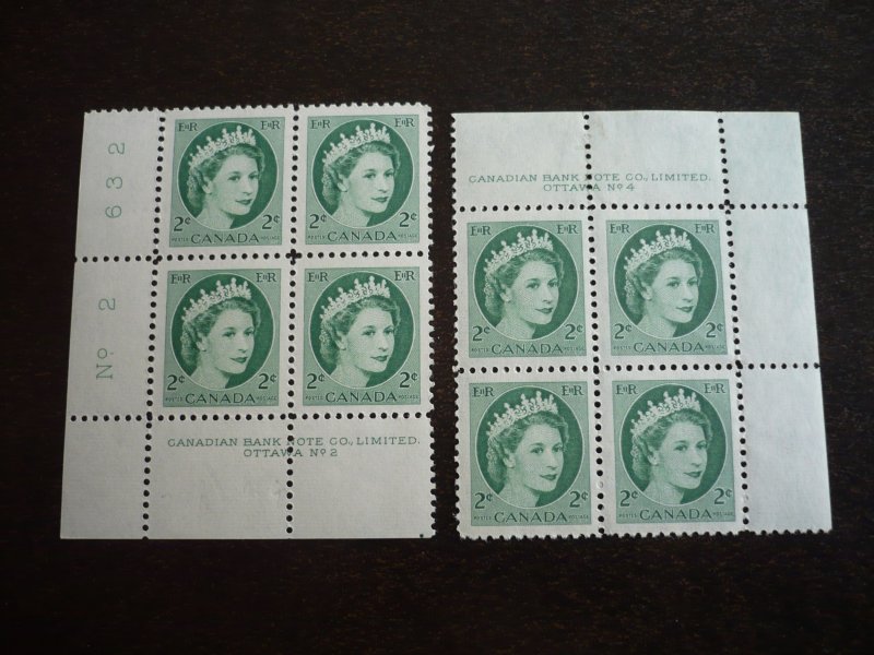Stamps - Canada - Scott# 338 - Mint Never Hinged Plate Blocks #2 & 4 ...