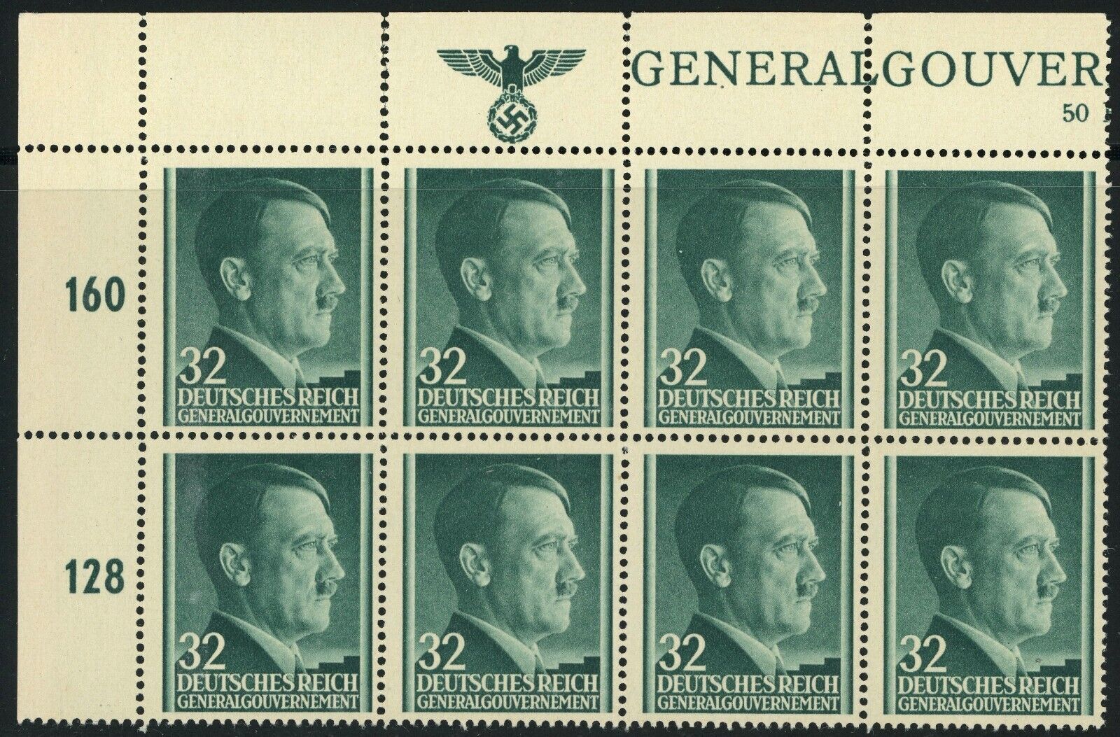 Poland #N85 #80 WWII German Occupation Adolf Hitler 32g Postage Block ...