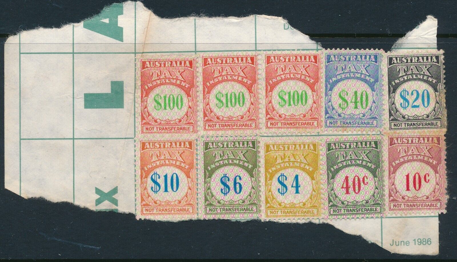 Australian Decimal Tax stamps on piece. 10 stamps, 3 x $100 Revenue ...