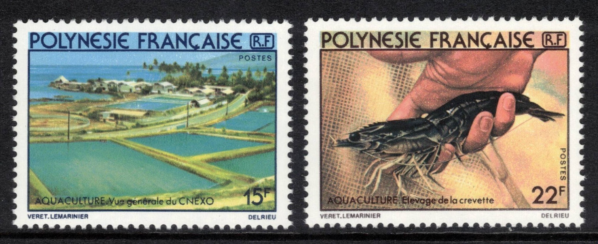 FRENCH POLYNESIA 1980 Fish Hatchery, Crayfish; Scott 331-32, Yvert 150 ...
