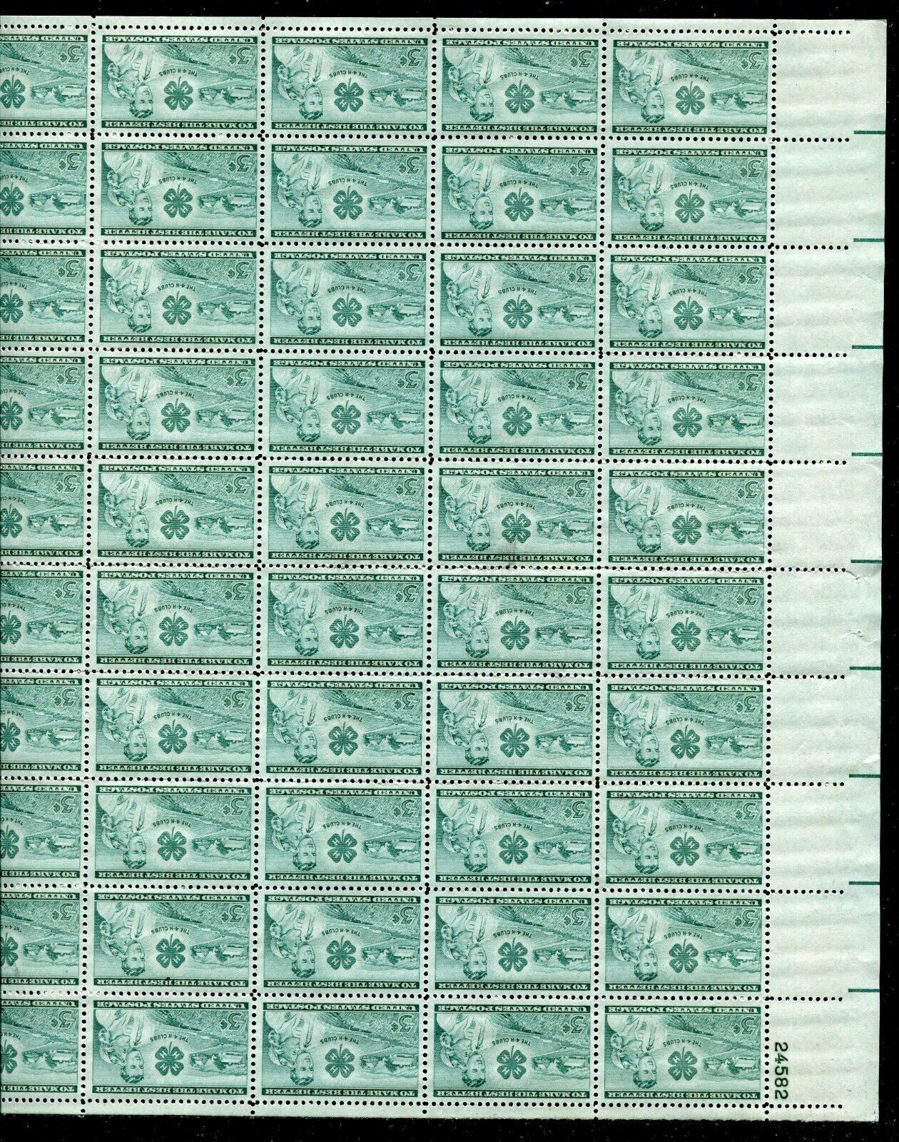 1005 4 H Clubs Sheet of 50 3¢ Stamps MNH 1952 | United States, General ...