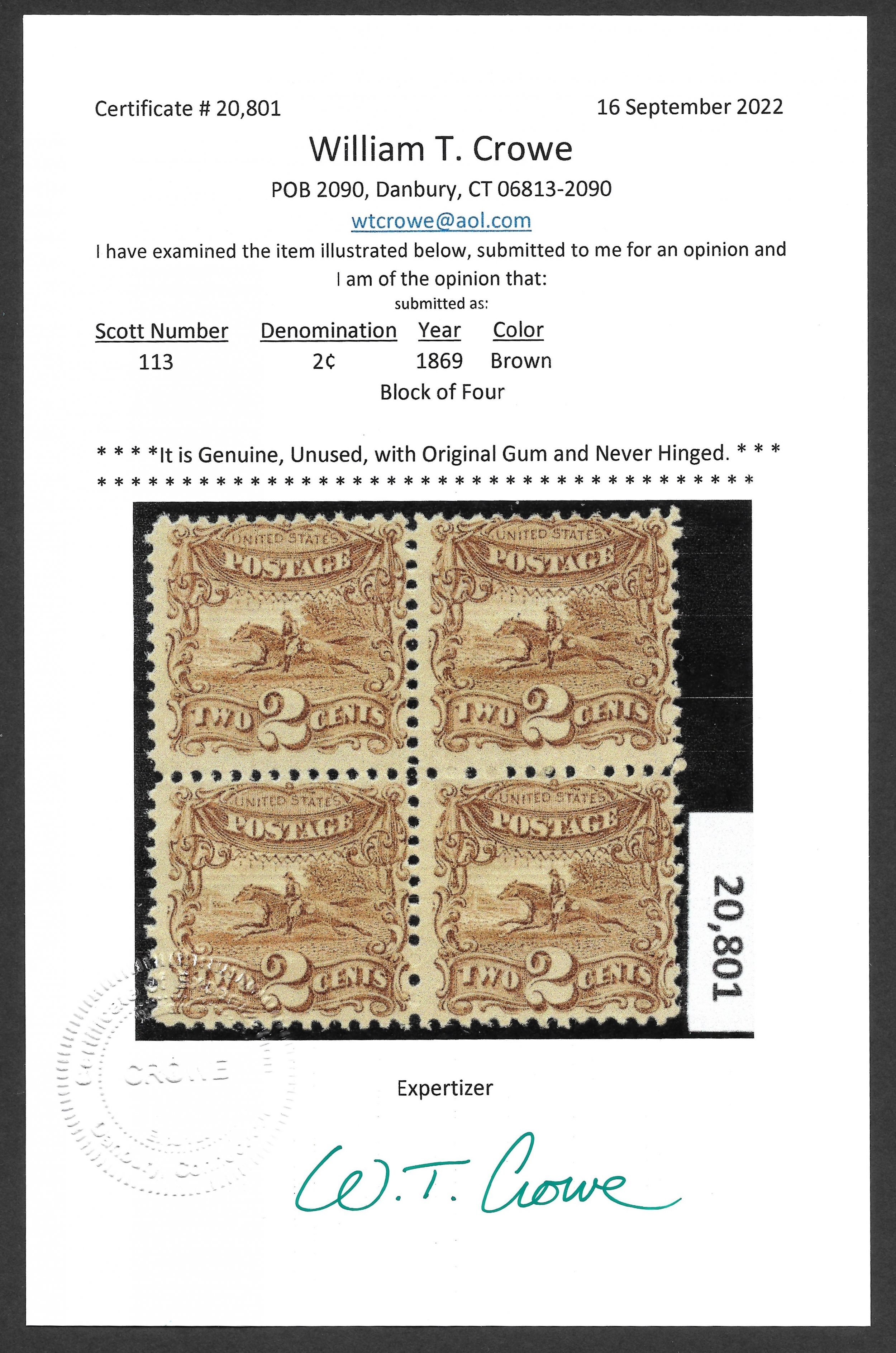 Doyle's_Stamps:MNH Block of Post Rider Pictorials, Sct #113** Crowe ...