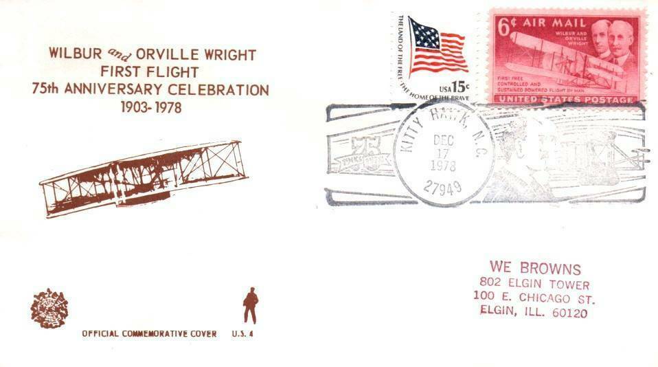 Wilbur & Orville Wright First Flight 75th Anniversary Cachet Kitty Hawk ...