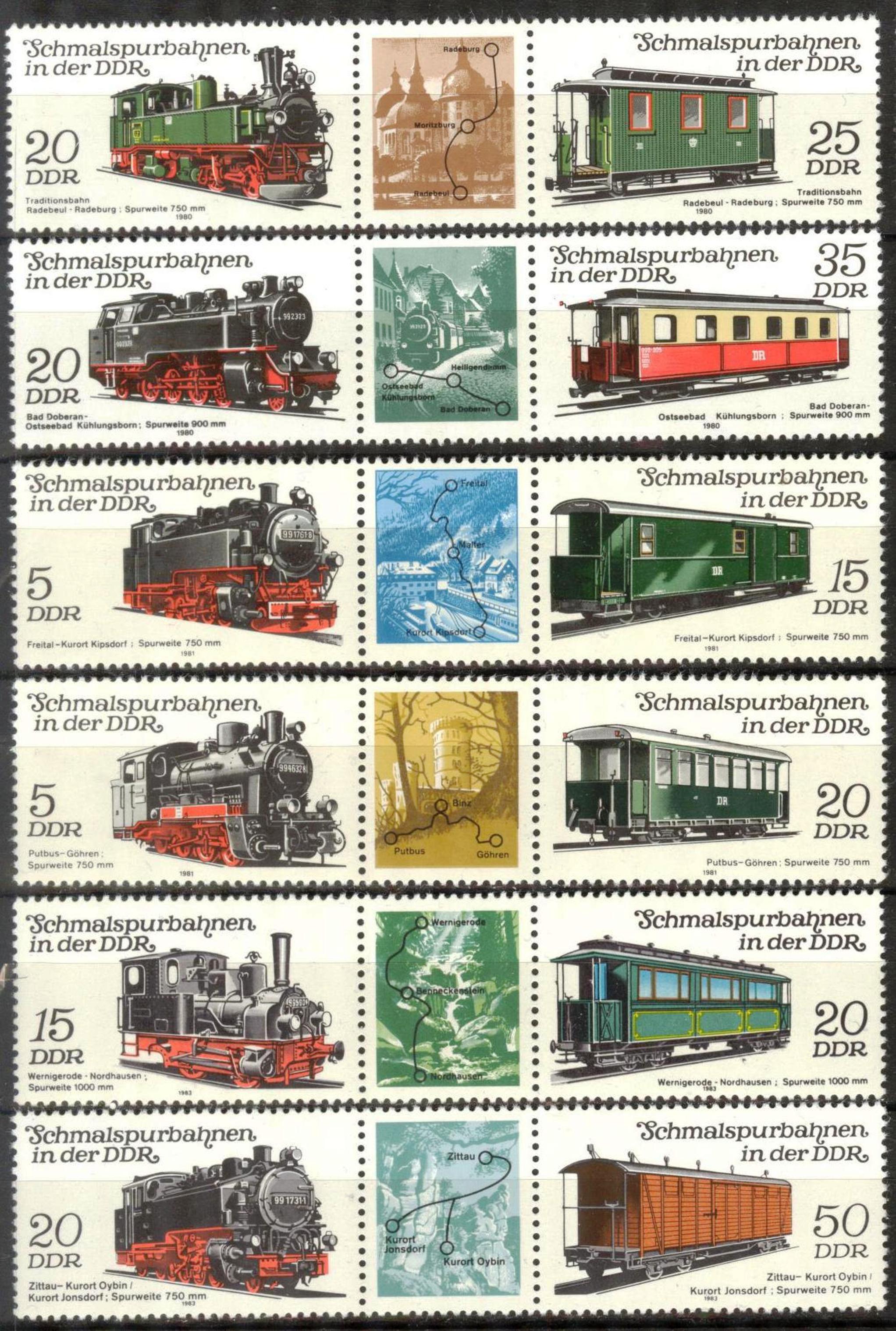 Germany DDR 1980 1981 1983 Trains Locomotives 6 strips MNH | Europe ...