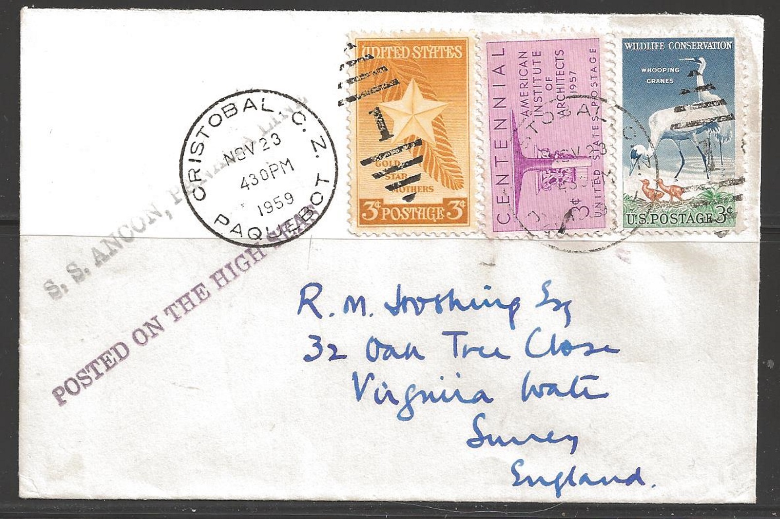 1959 Paquebot cover, USA stamps used in Cristobal, Canal Zone / HipStamp