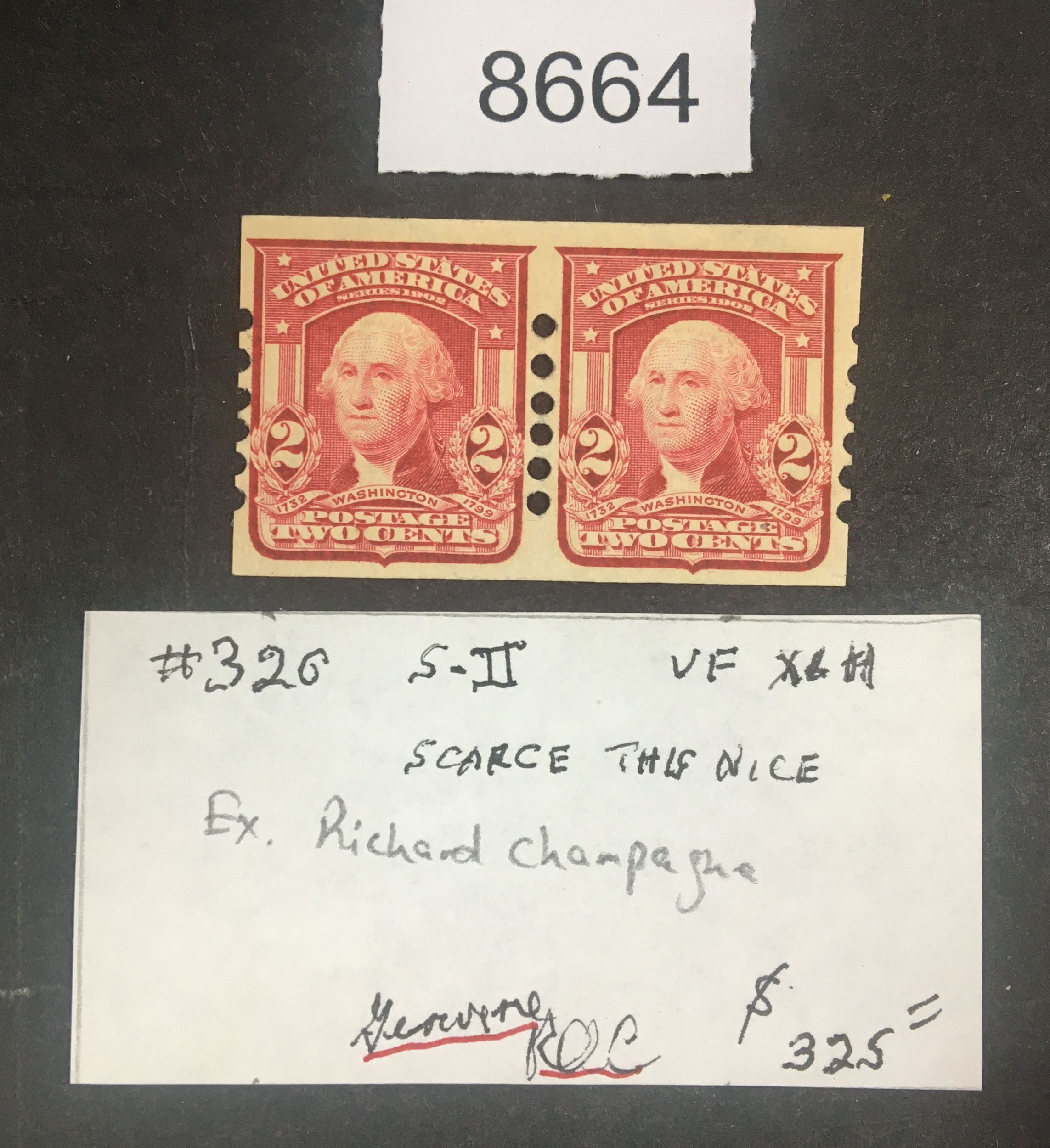US Stamps # 320 Pair Mint OG VLH Pair Schermack Type-Ii LOT #C 8664 ...