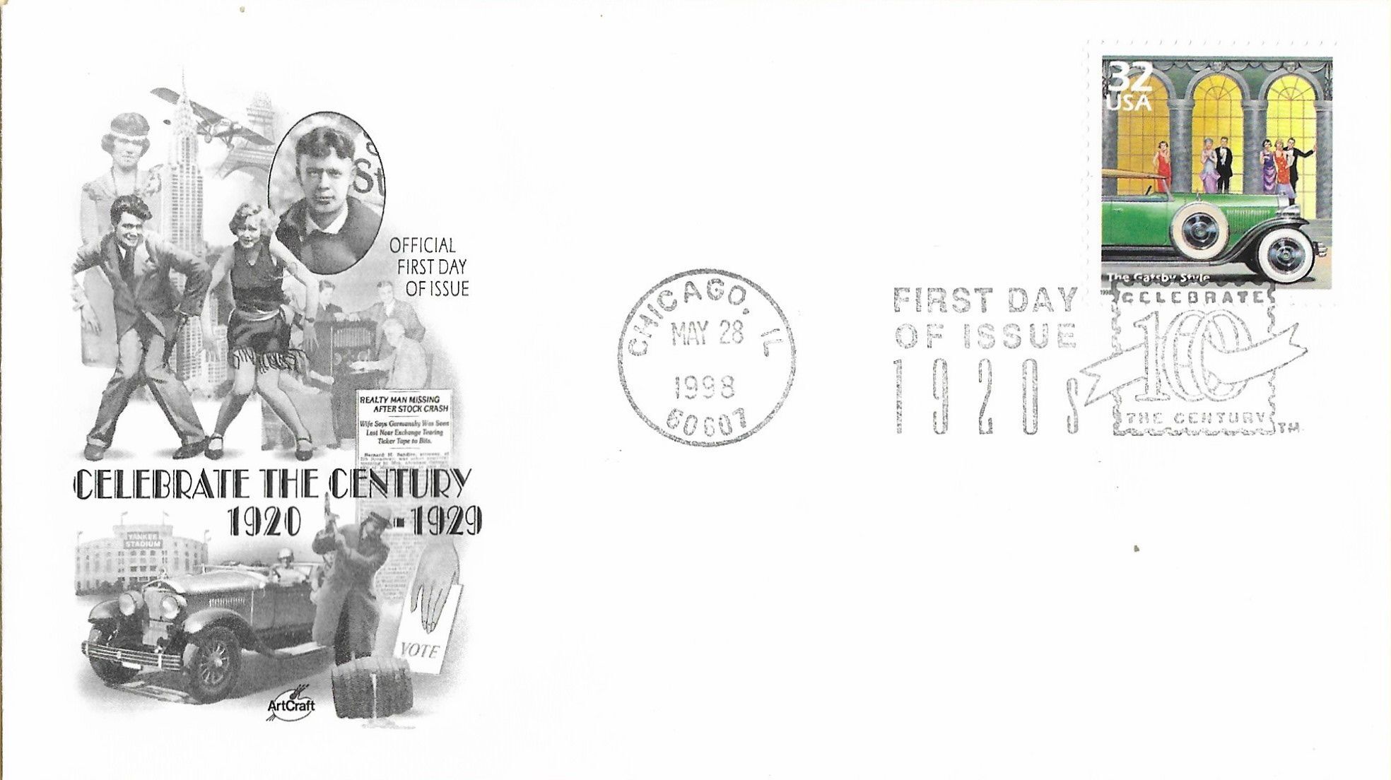 1998 FDC, #3184b, 32c Celebrate the Century - 1920's, Art Craft ...