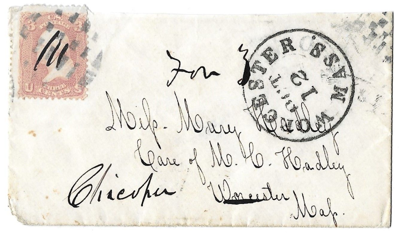 Worcester Massachusetts Local Sc 65 Lady's Cover Forwarded Chicopee ...