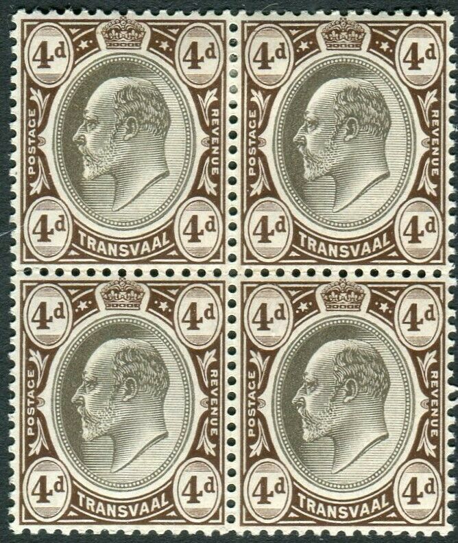 TRANSVAAL-1906 4d Black & Brown. A mint block of 4 lower stamps ...