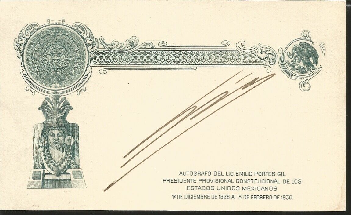 J) 1930 Mexico, Postal Stationary, Eagle, Aztec Calendar, Autograph ...