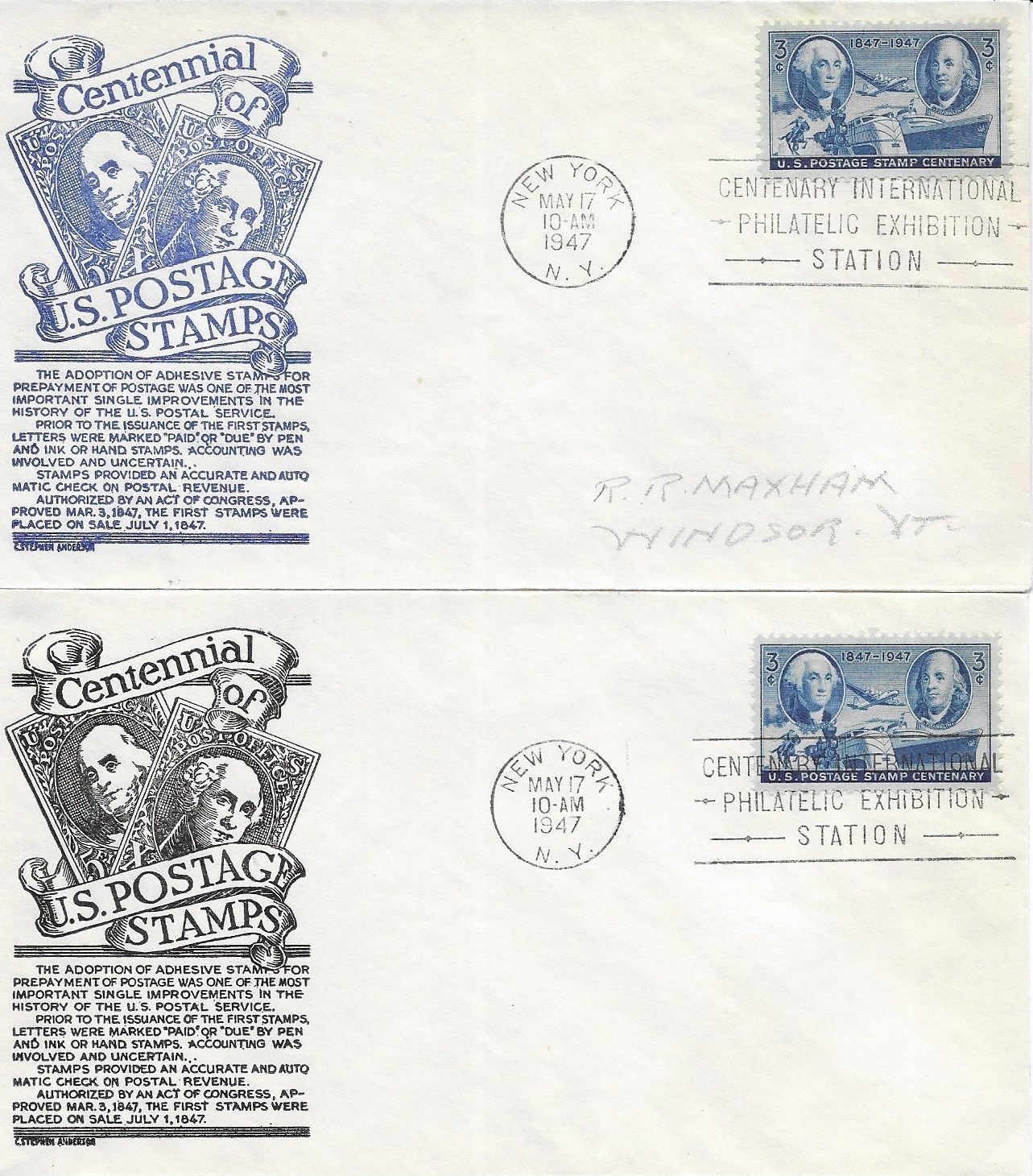 1947 FDC, #947, 3c Stamp Centenary, Anderson (2) M-8 | United States ...