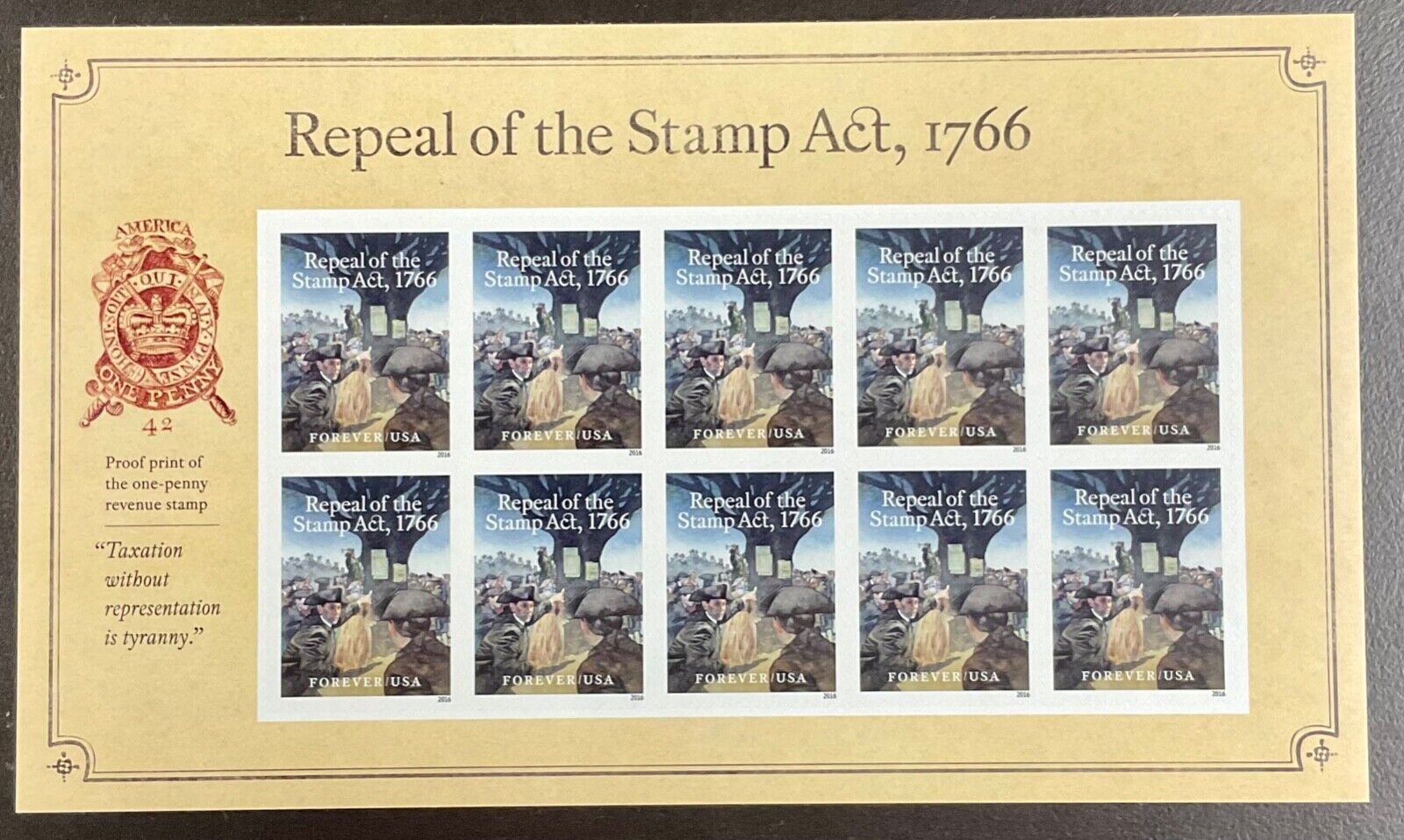 5064 Repeal of the Stamp Act 1766 MNH Sheet of 10 Forever stamps FV $6. ...