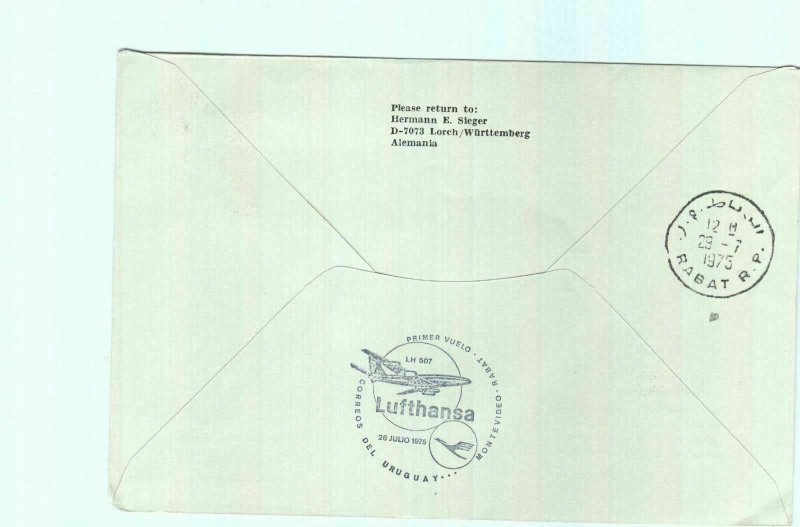 Lufthansa 1975 Flight Cover , Primer Vuelo Lh507 , Montevideo Rabat ...