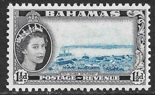 BAHAMAS 1954 QE2 1 1/2d Out Island Settlement Pictorial Sc 160 MH ...