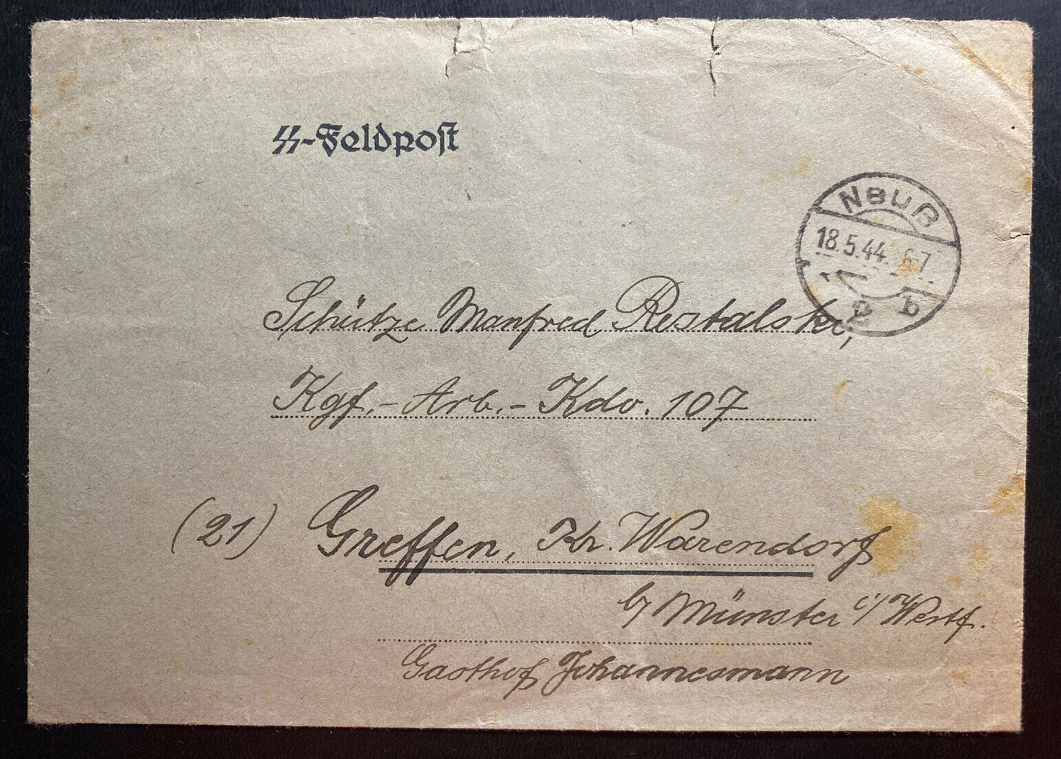 1944 Neuss Germany Cover Waffen SS Feldpost to Greffen | Europe ...