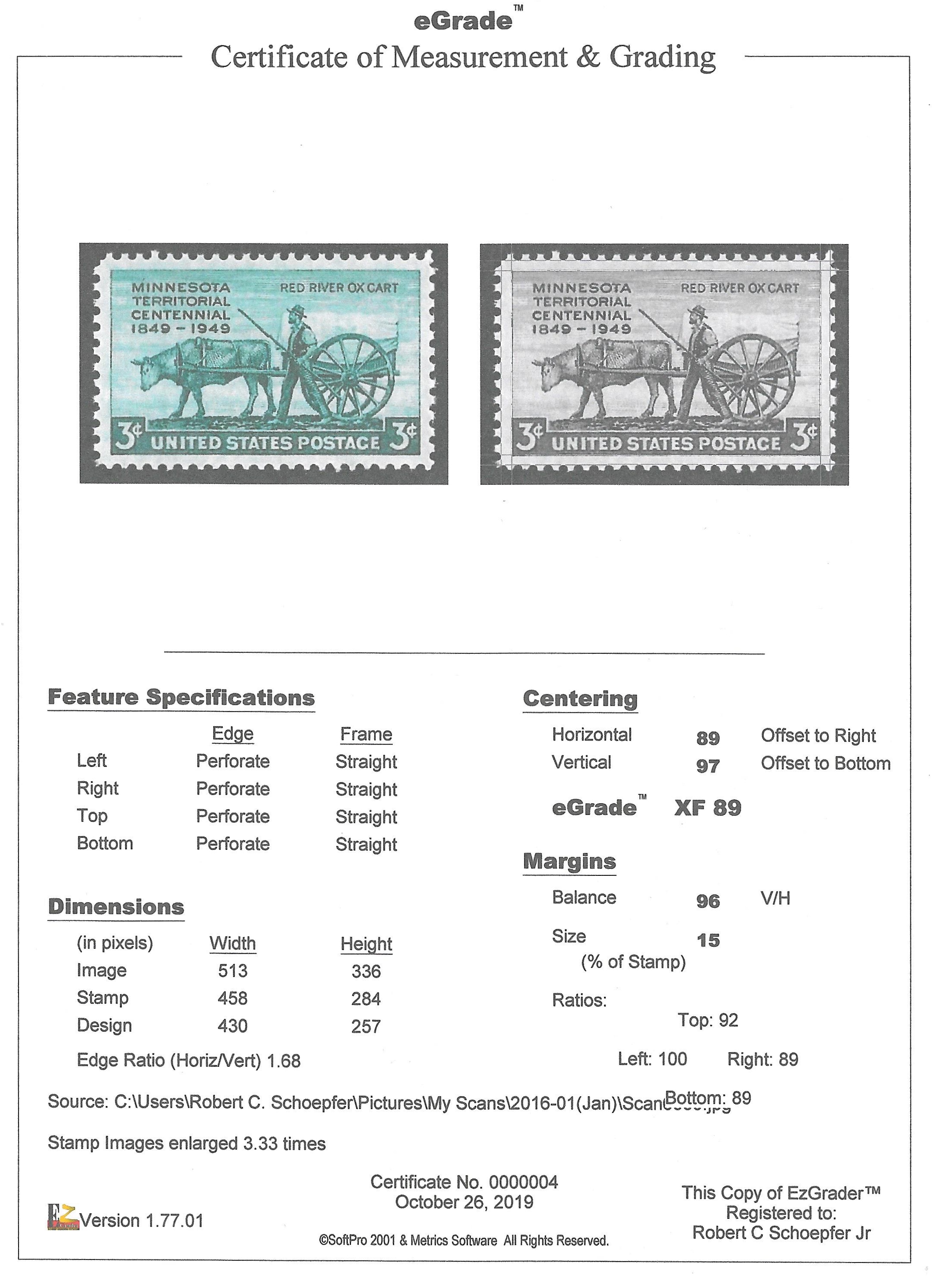 981 3 cents Minnesota Territory Centennial Stamp mint OG NH EGRADED XF ...