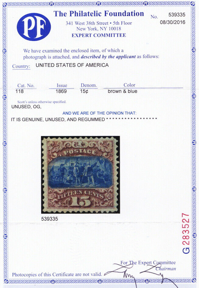 118, Unused 15¢ VF/XF (Regum) A BEAUTY! With PFC Certificate - Stuart ...