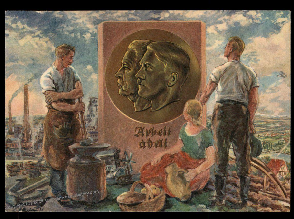 3rd Reich Germany 1933 Adolf Hitler Hindneburg May Day Propaganda Color ...