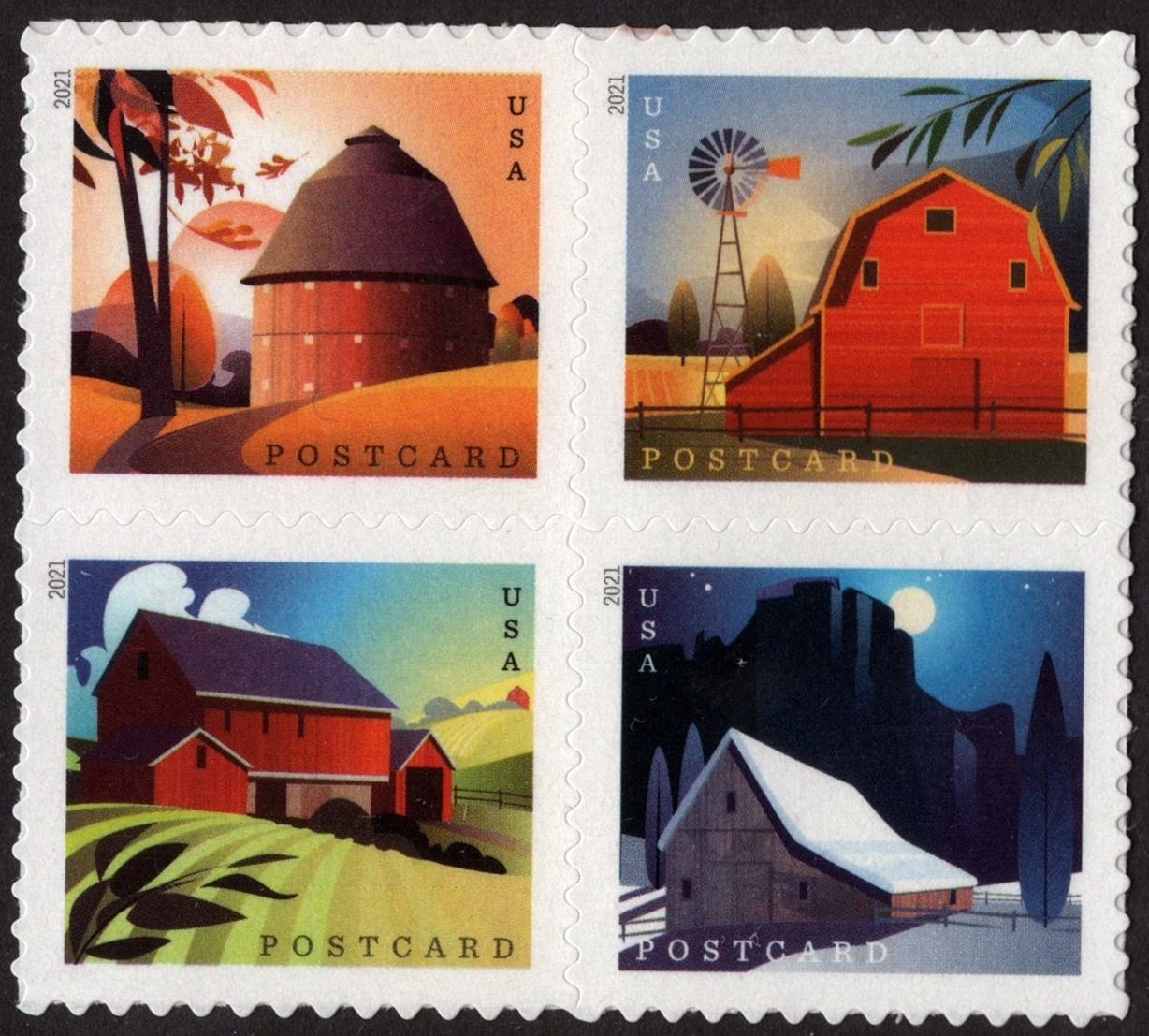 SC#5546-49 (Forever Postcard) Barns Block of Four (2021) SA | United ...