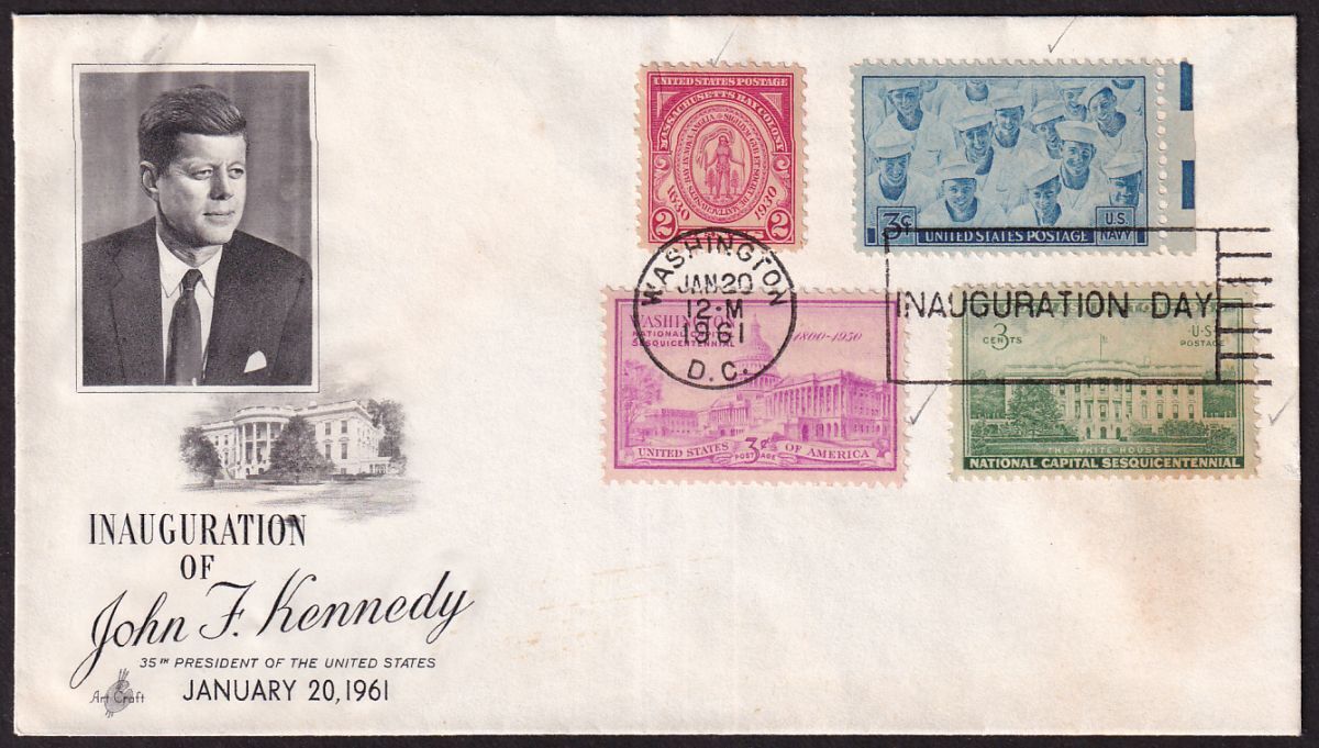1961 John F. Kennedy inaugural commemorative cover with ArtCraft cachet ...