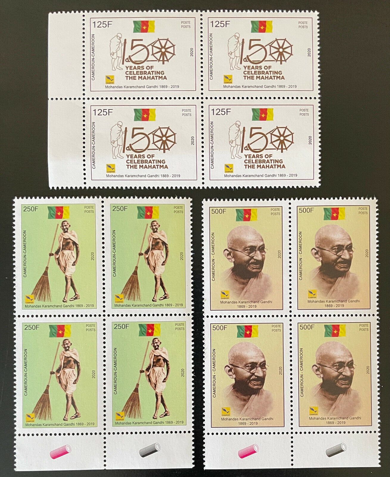 Cameroon 2019 / 2020 Block of 4 Mohandas Mahatma Gandhi India 150 years ...