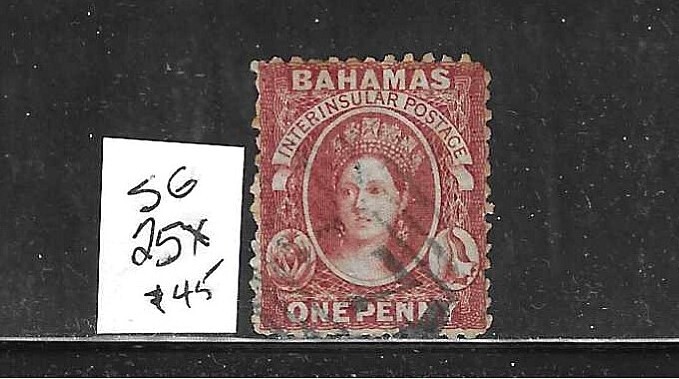 Bahamas Scott #11 (Gibbons #25X) 1863-65 1p (Lake) WMK 1 (Reversed ...