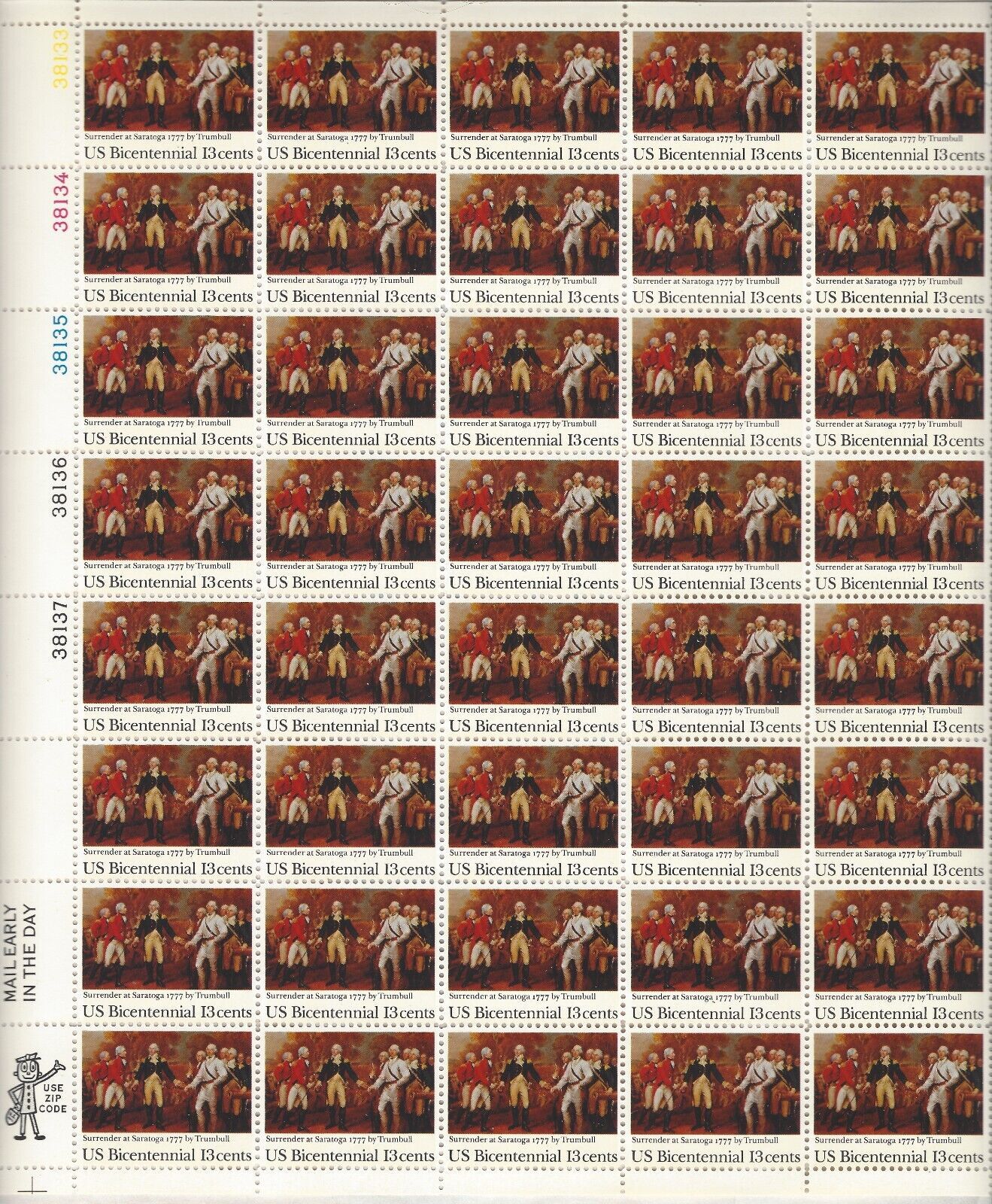 Surrender At Saratoga stamps - 13c - Sheet Of 40- US Scott #1728 - MNH ...