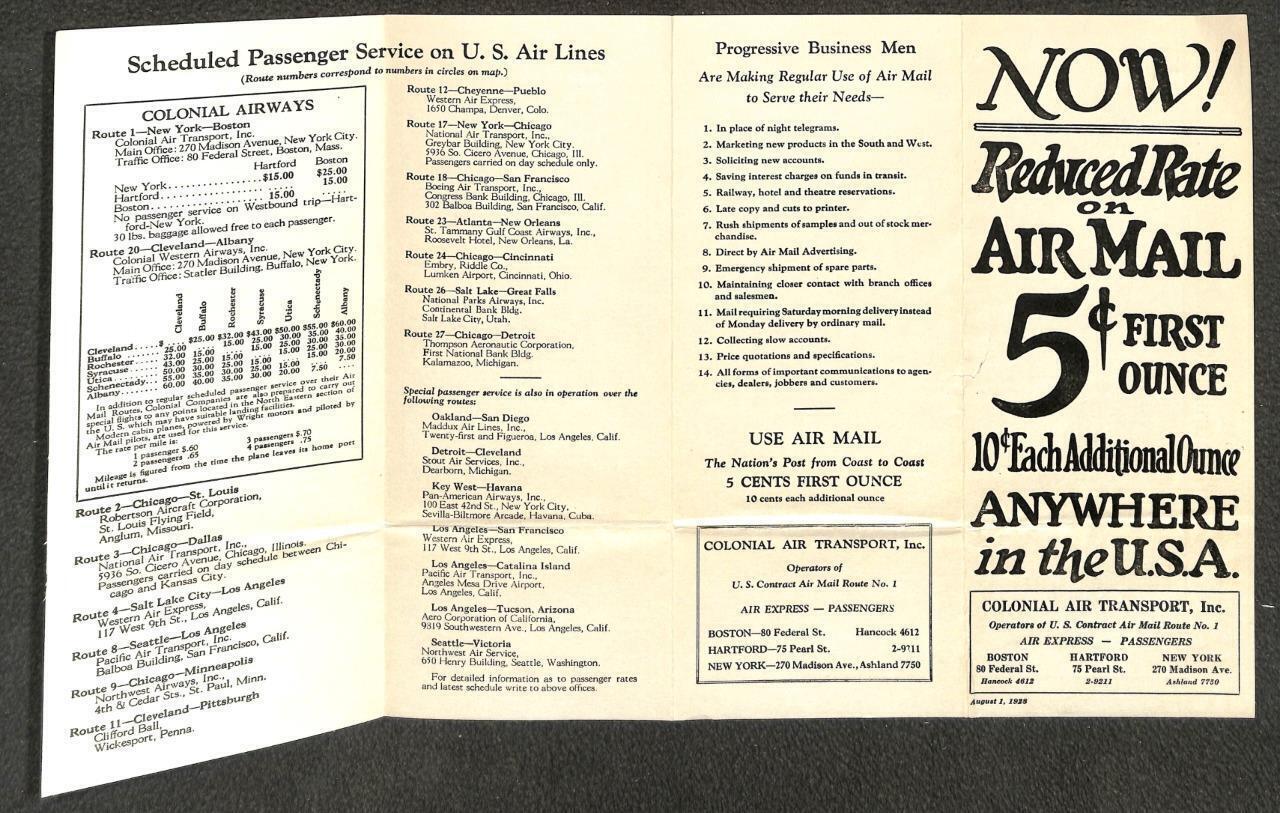 Colonial AIR Schedule U.S. Contract Airmail Lines Aviation CAM Routes ...