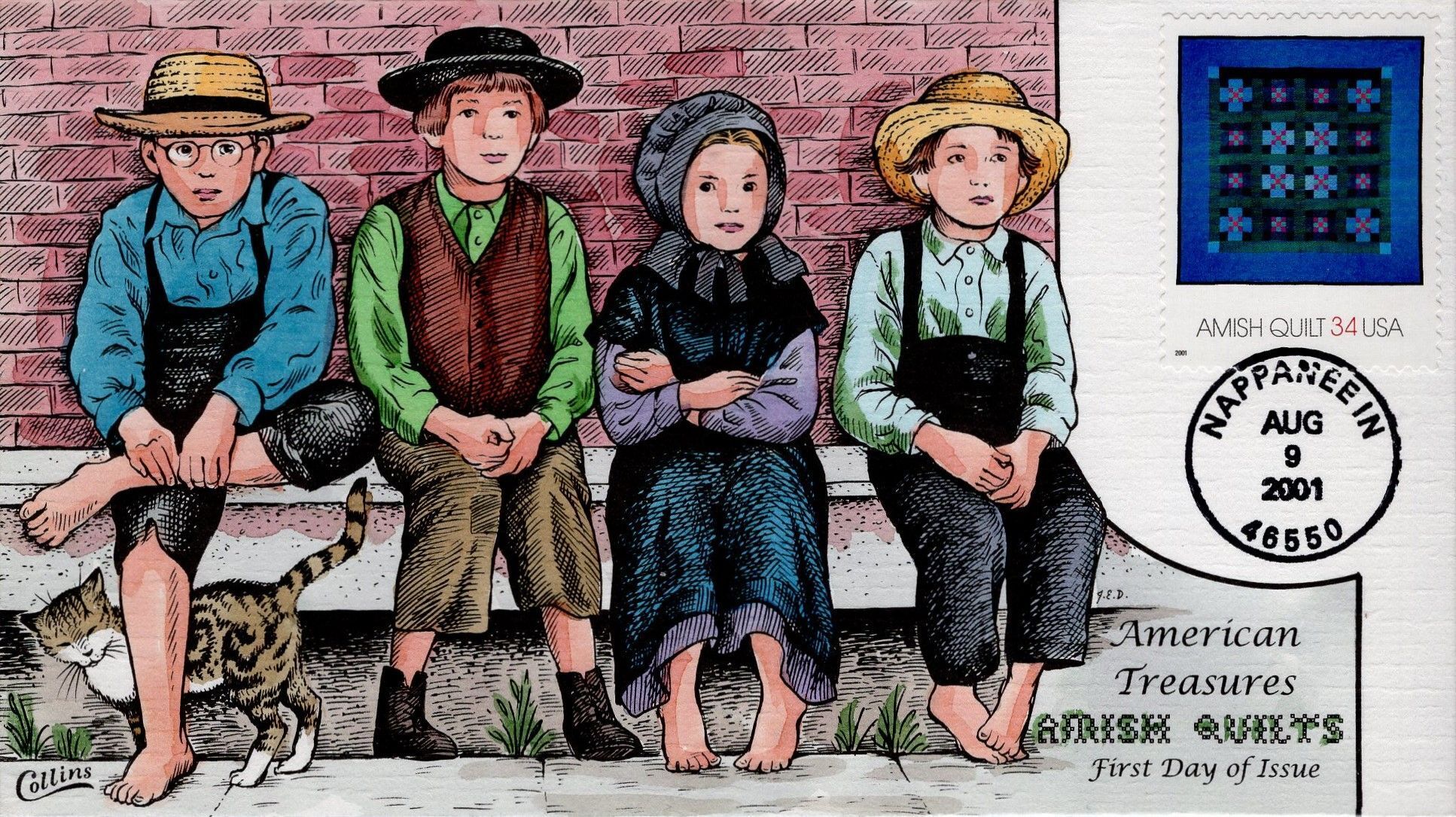 Set of 4 Fred Collins Hand Painted FDCs for the 2001 34c Amish Quilts ...