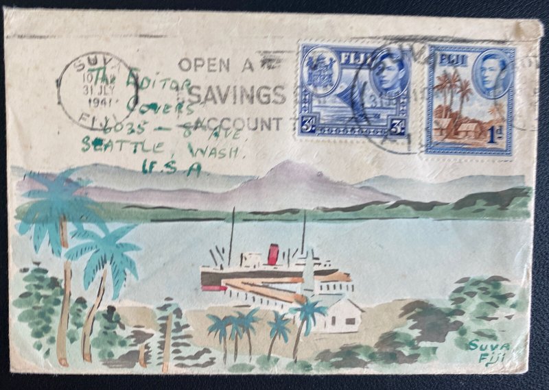 1941 Suva Fiji Hand painted Karl Lewis Cover To Seattle WA USA ...
