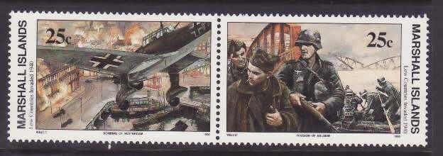 Marshall Islands-Sc#250a- id9-unused NH pair-Planes-Belgium invasion ...