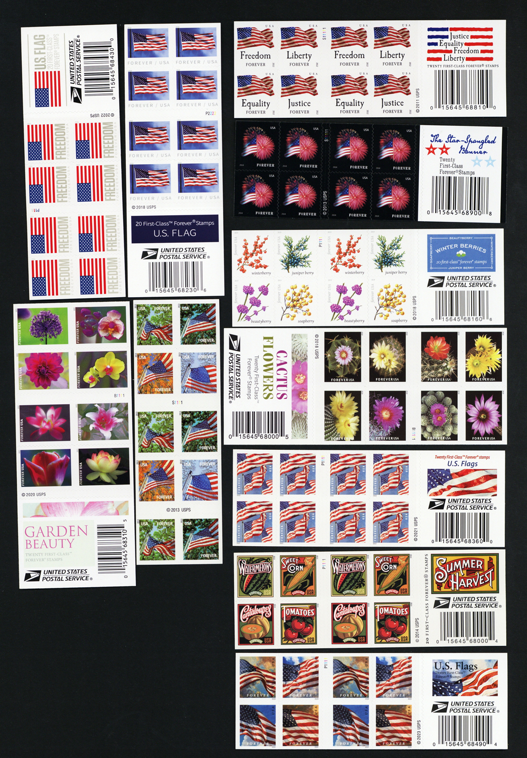 Eleven Different CF1 Counterfeit Booklet Panes First Class Stamps ...