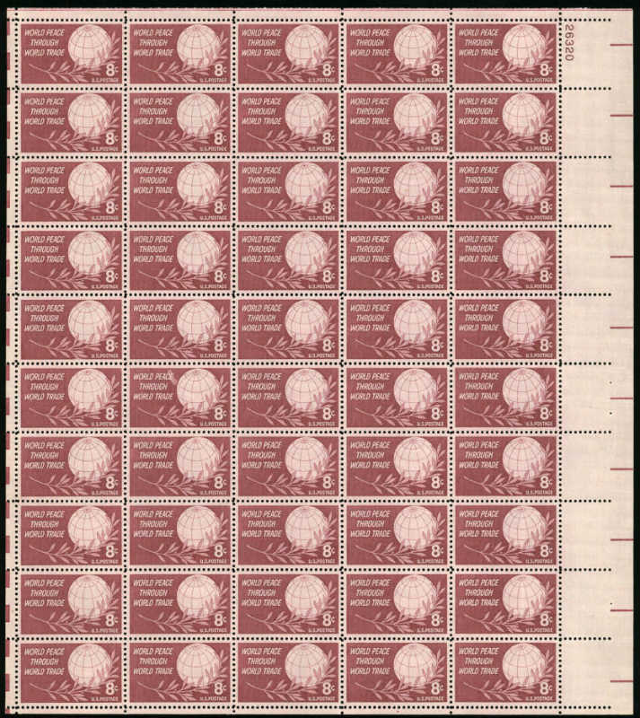 US Stamp - 1959 World Peace Through World Trade - 50 Stamp Sheet #1129 ...