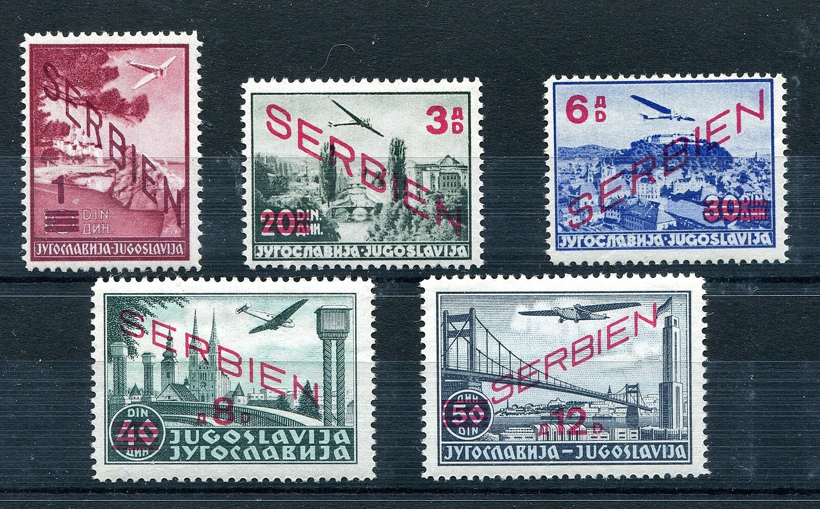 Germany 3rd Reich Occupation WW2 Serbia MNH AIR Mail SET 2nc11-2nc15 ...
