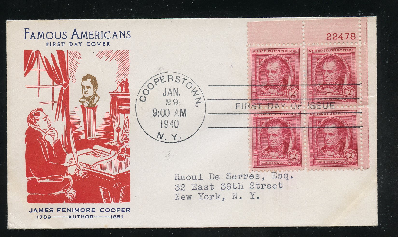 US 860 M=4 James Cooper Famous American Fidelity cachet FDC ADDR ...