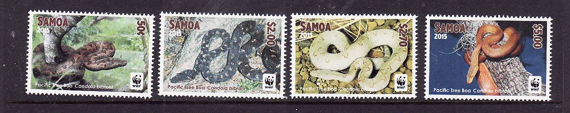 Samoa-Sc#1198-1201-Unused NH set-WWF-Snakes-Tree Boa-2015- / HipStamp