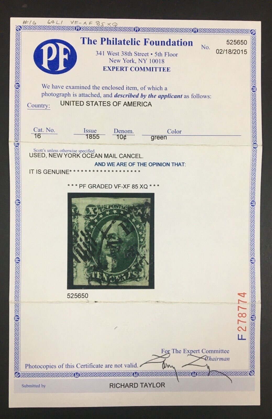 US Stamps #16 POS. 64l1 Used PF Graded Cert VF/Xf-85 XQ LOT #85910 ...