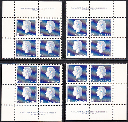 Canada 1962 MNH Sc #405 5c QEII Cameo Plate #3 Set of 4 Blocks | Canada ...