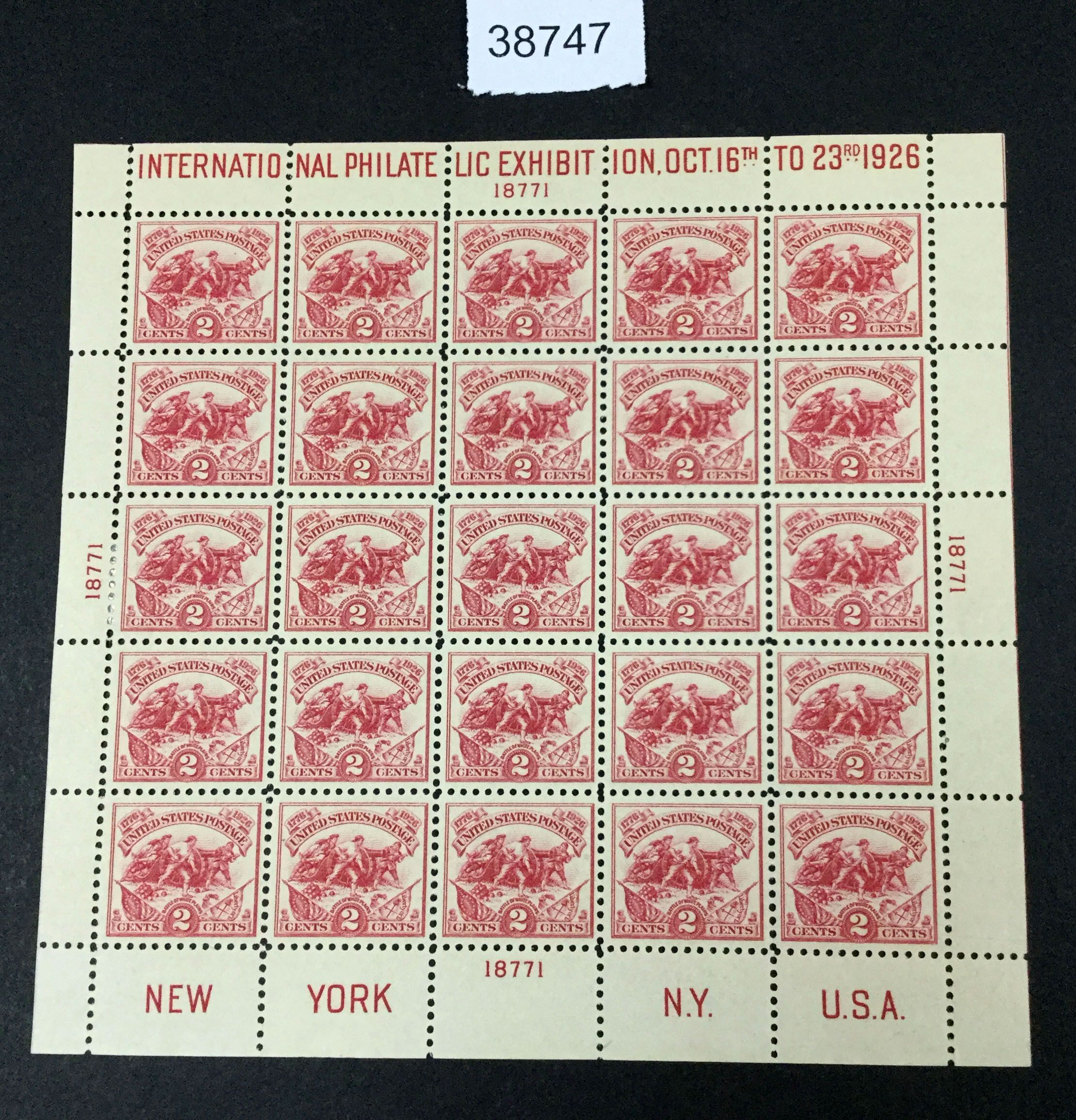 US Stamps #630 Mint OG NH/H Margins Only White Plains Sheet LOT #38747 ...
