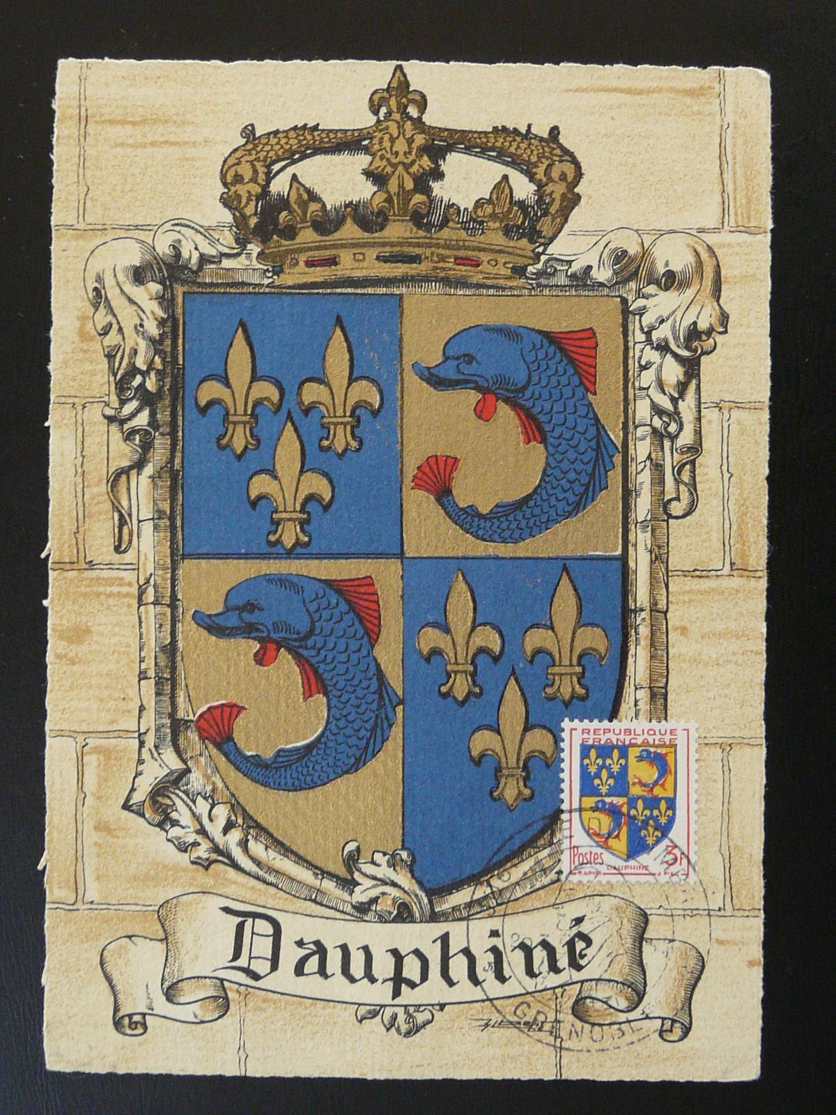 dolphin heraldry coat of arm maximum card France stamp day 1954 ...