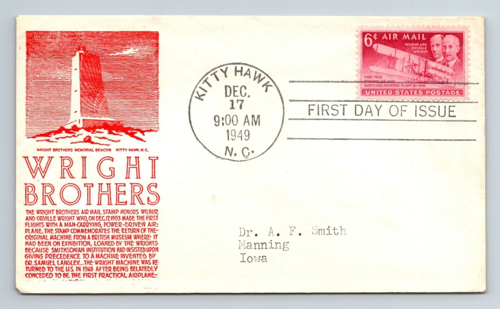 1948 FDC - Wright Brothers Memorial Beacon - Kitty Hawk - E117 | United ...