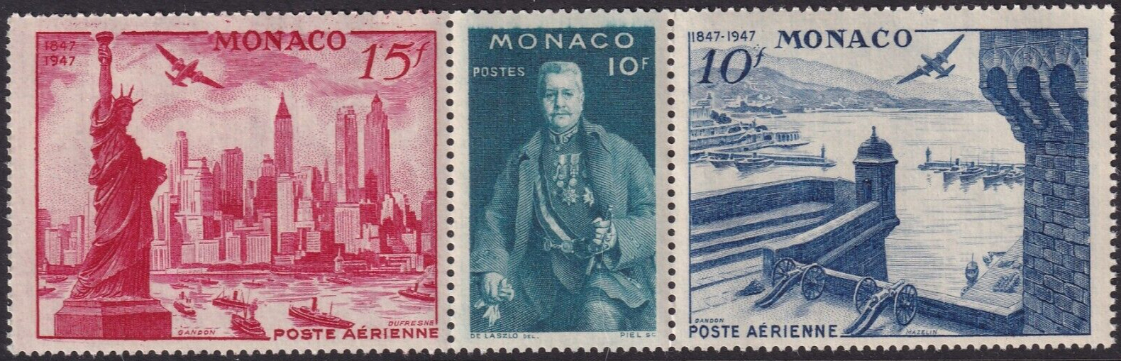 Sc# C20a Monaco 1947 "Philatelic Expo N.Y" strip of 3 MNH $13.00 ...