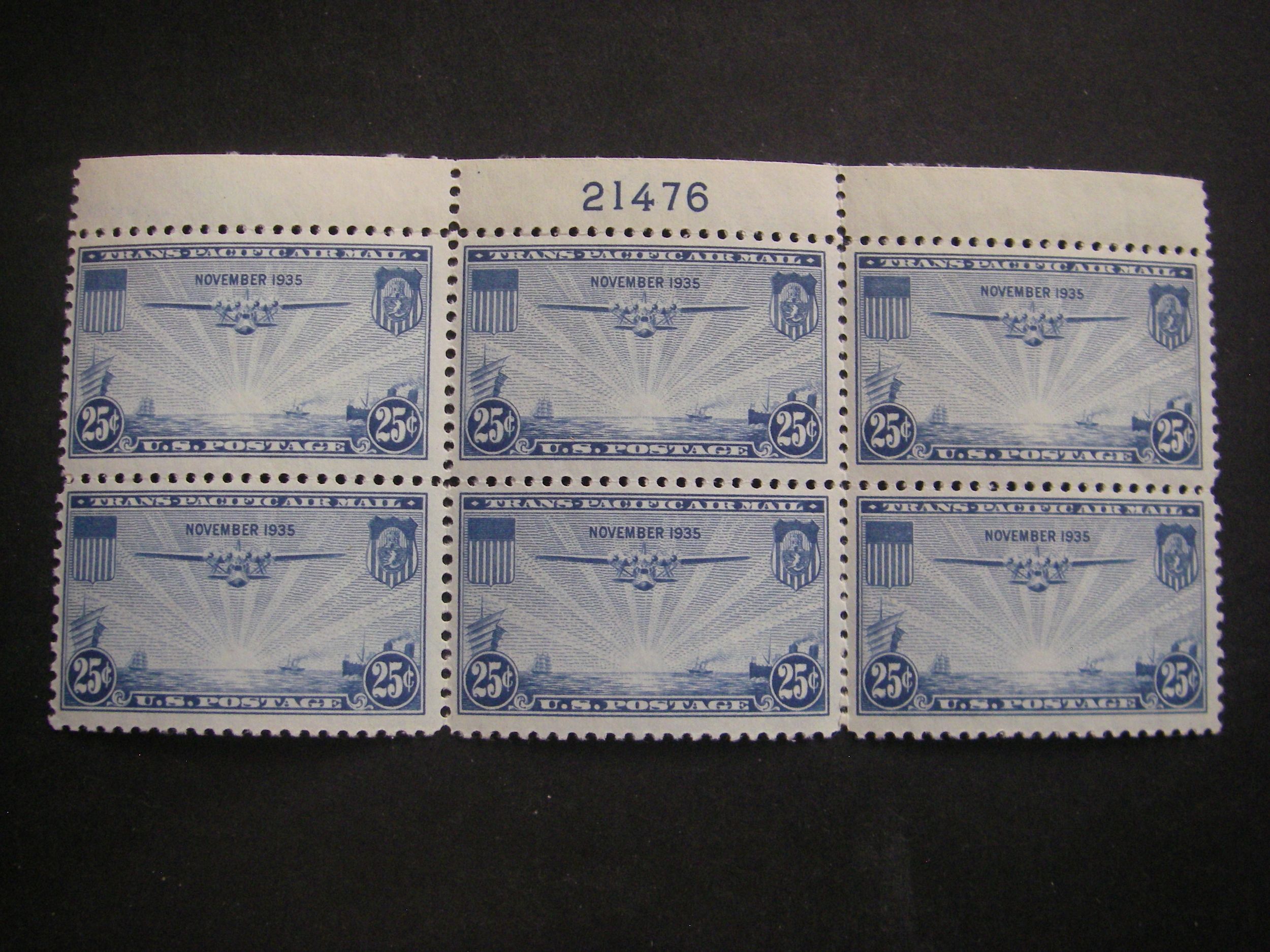 Scott C20, 25c China Clipper Airmail, PB6 #21476 TM, MNH Beauty ...