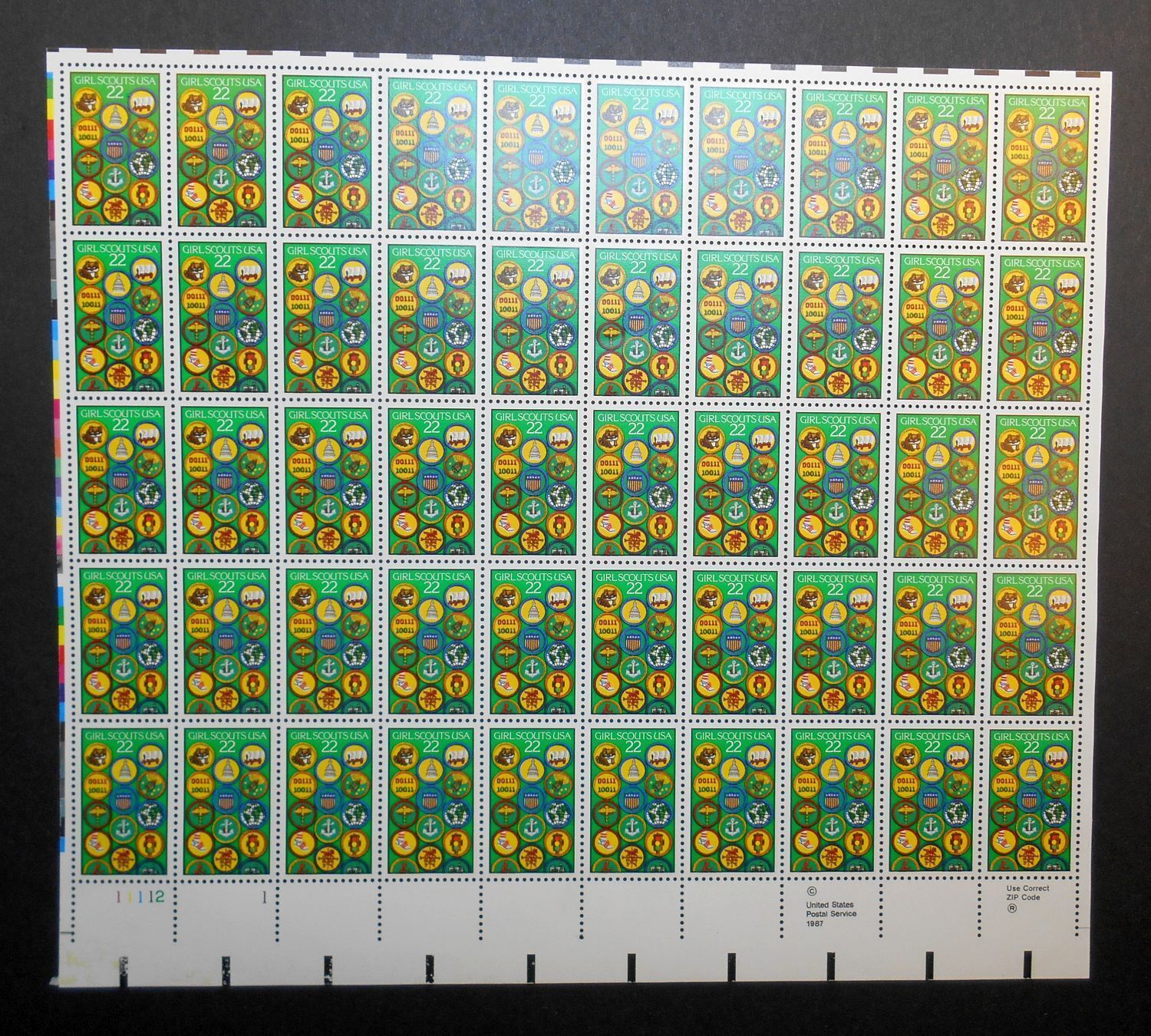 1987 Girl Scouts USA 75th Anniv. 22c Sc 2251 full sheet of 50 MNH ...
