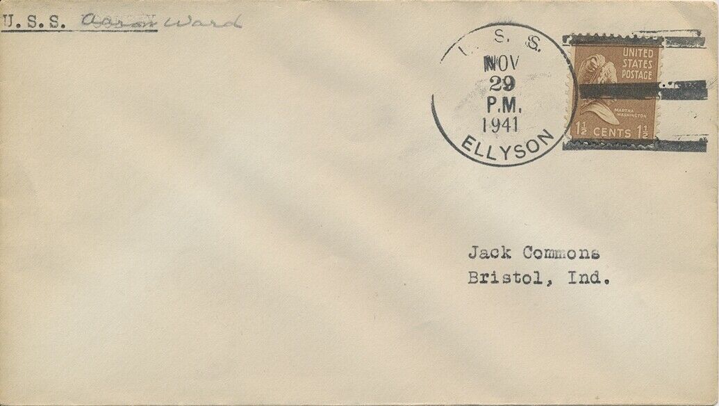 Naval cover USS Ellyson 11/29/1941 USS Aaron Ward corner | United ...
