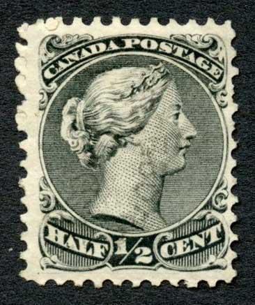 Canada SG62 1/2c Black Perf 11.5 x 12 on medium wove paper cat 85 ...