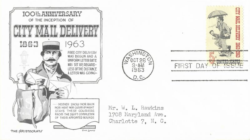1963 FDC, #1238, 5c City Mail Delivery, Aristocrats | United States ...